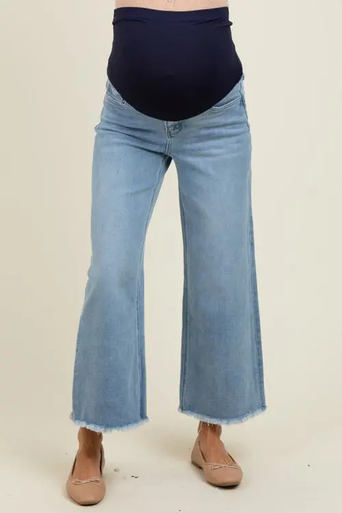 PINKBLUSH Fringe Hem Ankle Wide Leg Maternity Jeans
