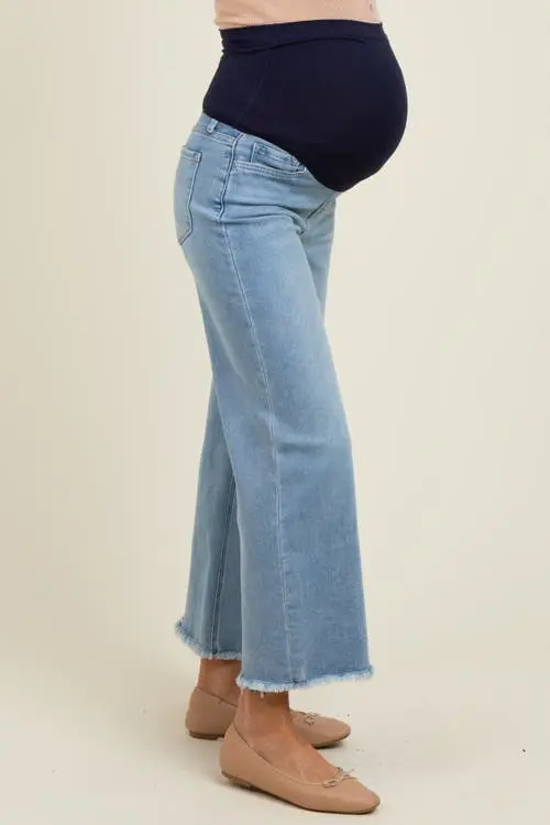 PINKBLUSH Fringe Hem Ankle Wide Leg Maternity Jeans