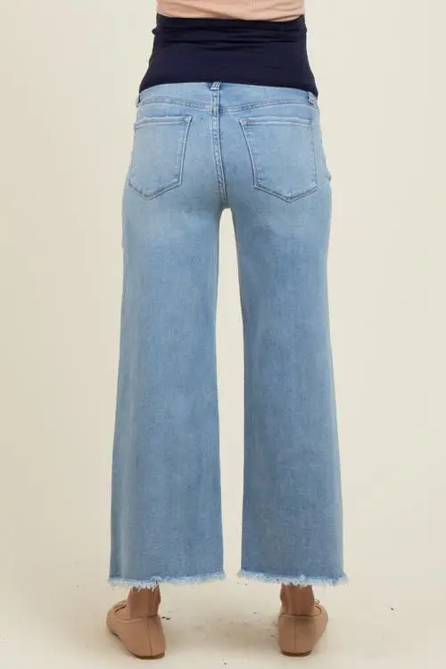 PINKBLUSH Fringe Hem Ankle Wide Leg Maternity Jeans