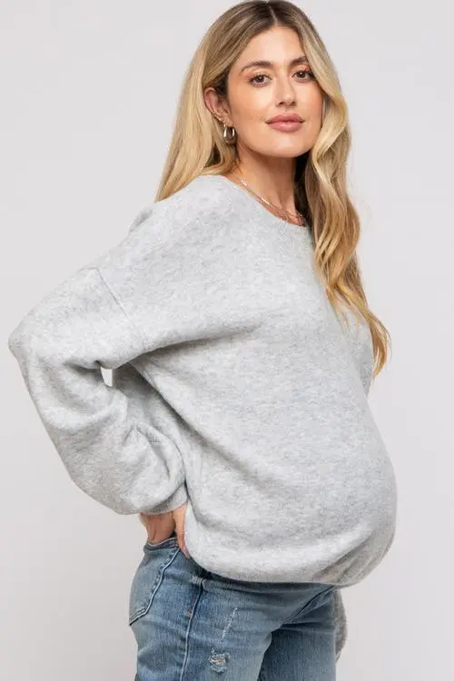 PINKBLUSH Drop Shoulder Maternity Sweater - Silver