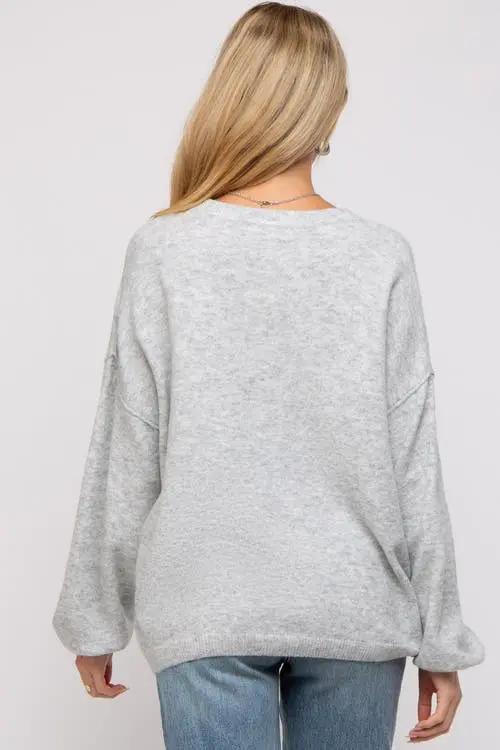 PINKBLUSH Drop Shoulder Maternity Sweater - Silver