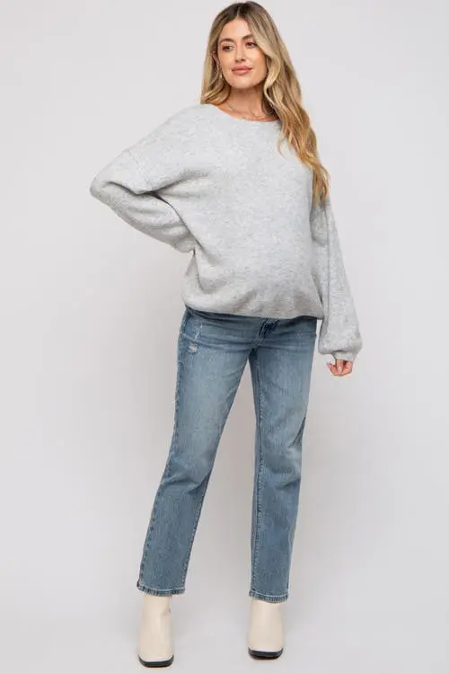 PINKBLUSH Drop Shoulder Maternity Sweater - Silver