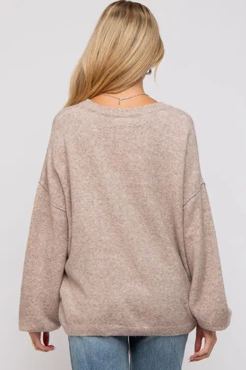 PINKBLUSH Drop Shoulder Maternity Sweater - Taupe