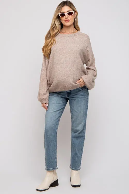 PINKBLUSH Drop Shoulder Maternity Sweater - Taupe