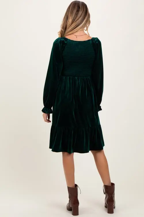 PINKBLUSH Velvet Smocked Long Sleeve Dress