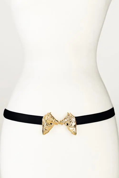 RAINA BELTS Harvey Horse Clasp Leather Belt - Black