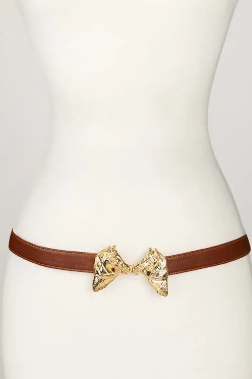 RAINA BELTS Harvey Horse Clasp Leather Belt - Cognac