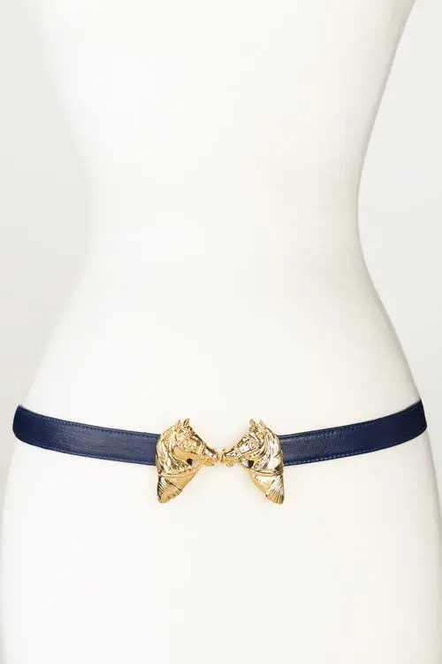 RAINA BELTS Harvey Horse Clasp Leather Belt - Navy