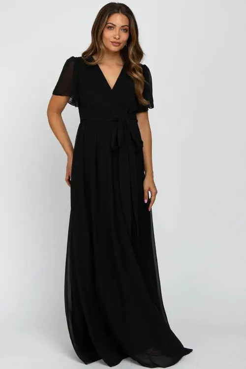 PINKBLUSH Chiffon Short Sleeve Maxi Dress
