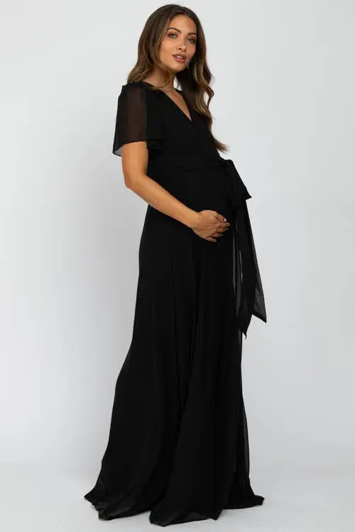 PINKBLUSH Chiffon Short Sleeve Maxi Dress