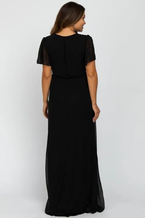 PINKBLUSH Chiffon Short Sleeve Maxi Dress