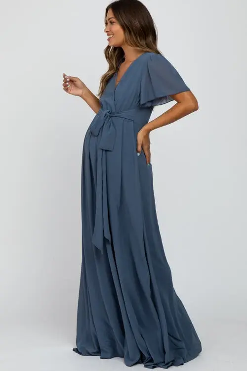 PINKBLUSH Chiffon Short Sleeve Maxi Dress