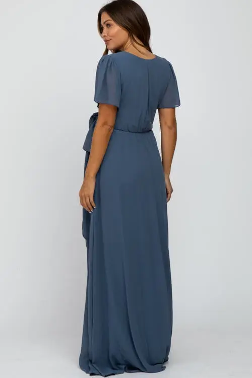 PINKBLUSH Chiffon Short Sleeve Maxi Dress