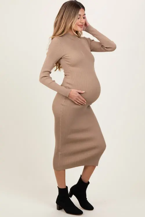 PINKBLUSH Fitted Ribbed Knit Maternity Midi Dress