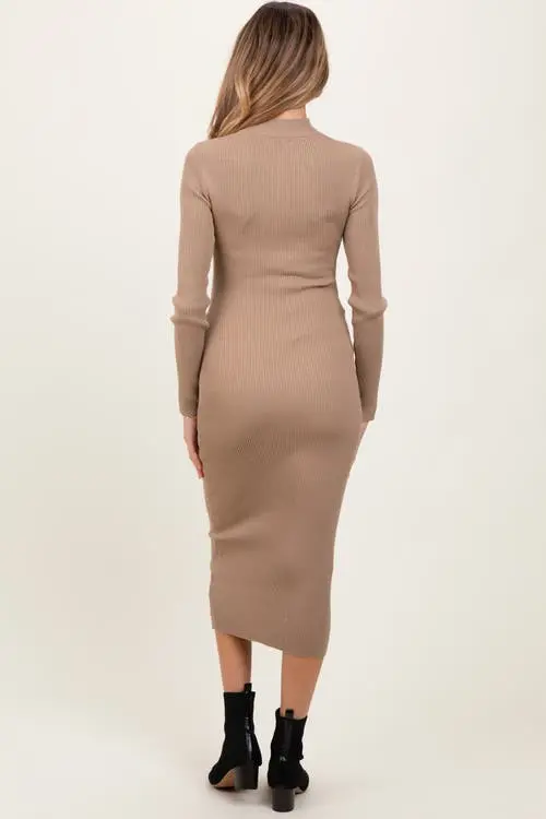 PINKBLUSH Fitted Ribbed Knit Maternity Midi Dress