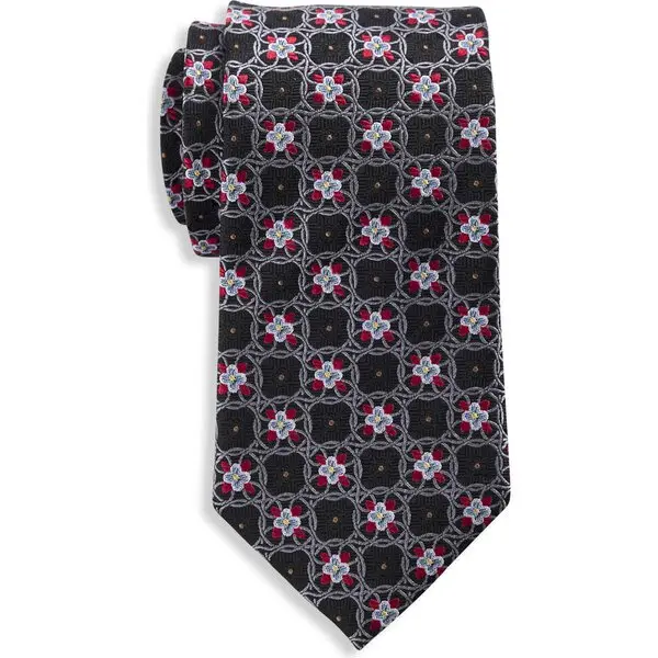 OAK HILL PREMIUM BY DXL Floral Medallion Silk Tie - Black