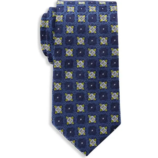 OAK HILL PREMIUM BY DXL Floral Medallion Silk Tie - Navy