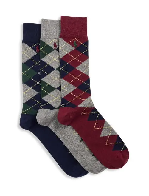 Ralph Lauren Argyle Dress Socks 3-pack - New Wine