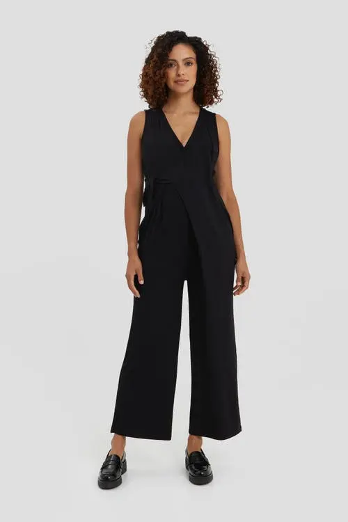 NOM MATERNITY Ines Maternity & Nursing Full Length Jumpsuit - Black