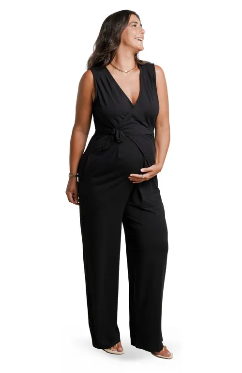 NOM MATERNITY Ines Maternity & Nursing Wrap Jumpsuit - Black