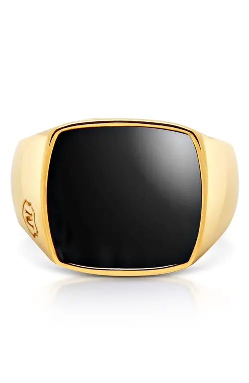 NIALAYA Gold Plated Onyx Signet Ring - Gold/black Onyx