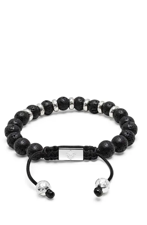 NIALAYA Sterling Silver And Lava Stone Beaded Bracelet - Black/silver