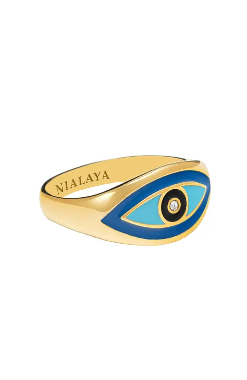 NIALAYA JEWELRY Stainless Steel Evil Eye Ring - Gold