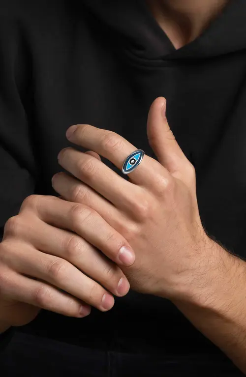 NIALAYA JEWELRY Stainless Steel Evil Eye Ring - Silver