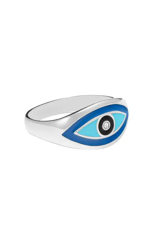 NIALAYA JEWELRY Stainless Steel Evil Eye Ring - Silver