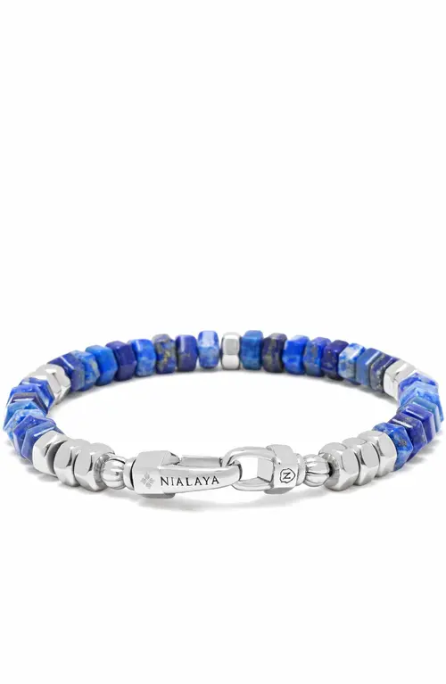 NIALAYA JEWELRY Hexagon Beaded Bracelet - Blue Lapis