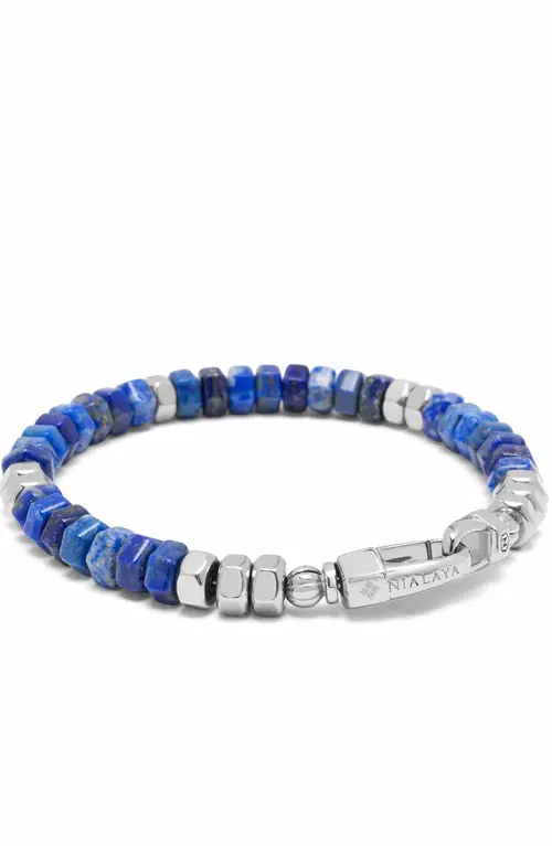 NIALAYA JEWELRY Hexagon Beaded Bracelet - Blue Lapis