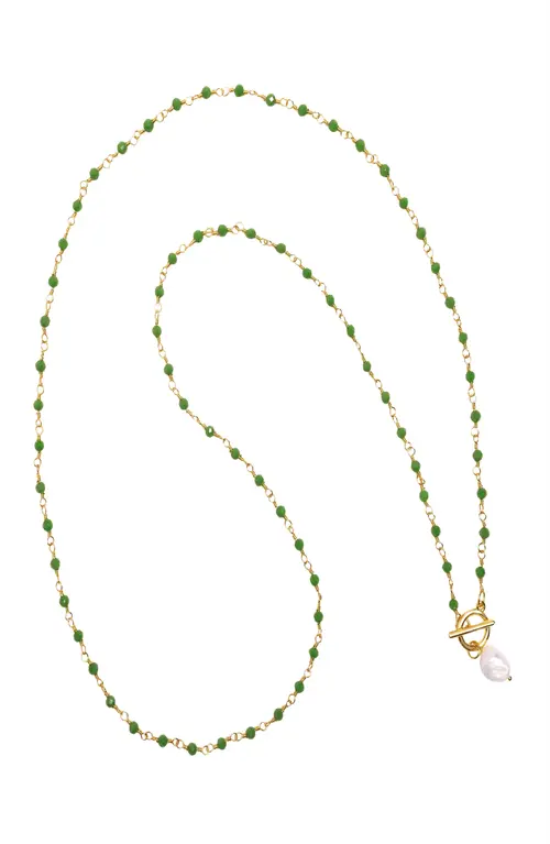 NIALAYA Cz Pearl Wrap Necklace - Green
