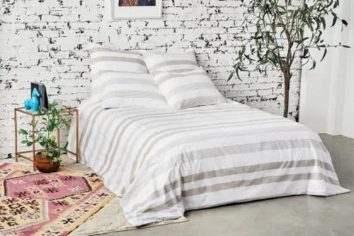 CAROL & FRANK Noland Stripe Dune Queen Bed Duvet Cover - Brown