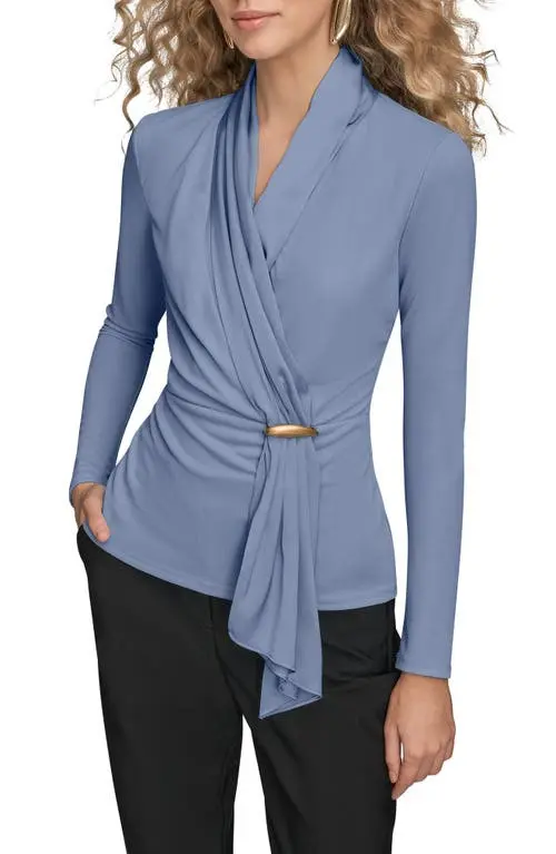 Donna Karan New York Wrap Front Long Sleeve Top - Tempest