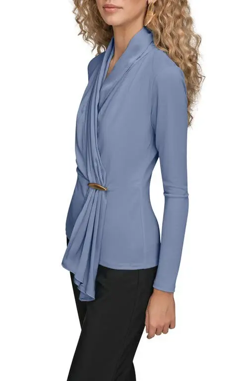 Donna Karan New York Wrap Front Long Sleeve Top - Tempest