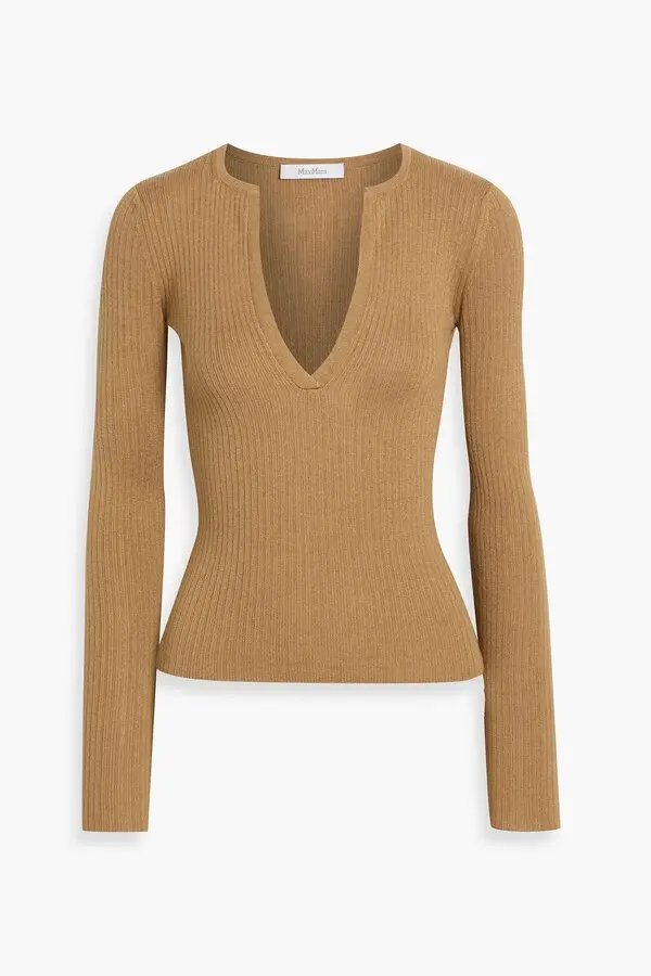 Max Mara Trikot Ribbed Silk And Cashmere-blend Sweater - Camel