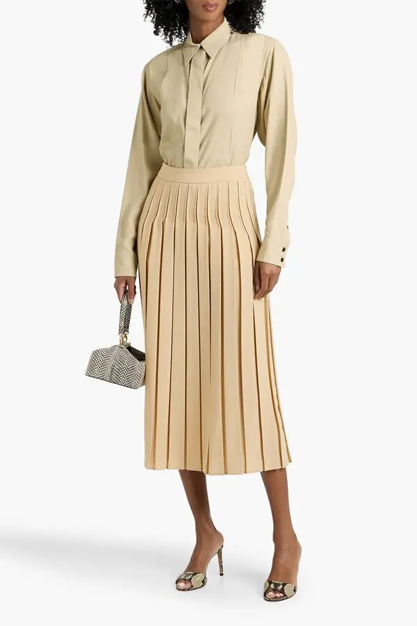 Max Mara Luisa Pleated Crepe Midi Skirt - Sand