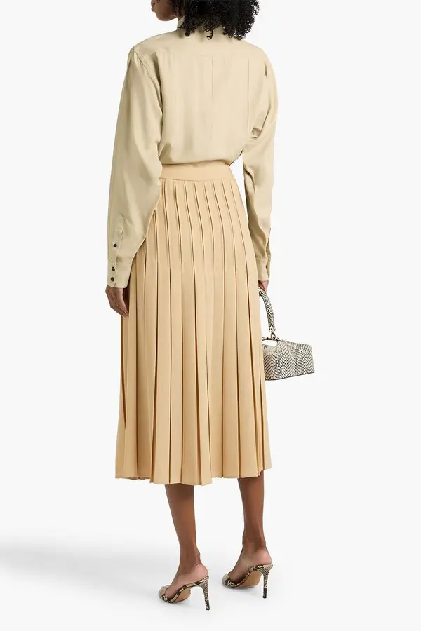 Max Mara Luisa Pleated Crepe Midi Skirt - Sand
