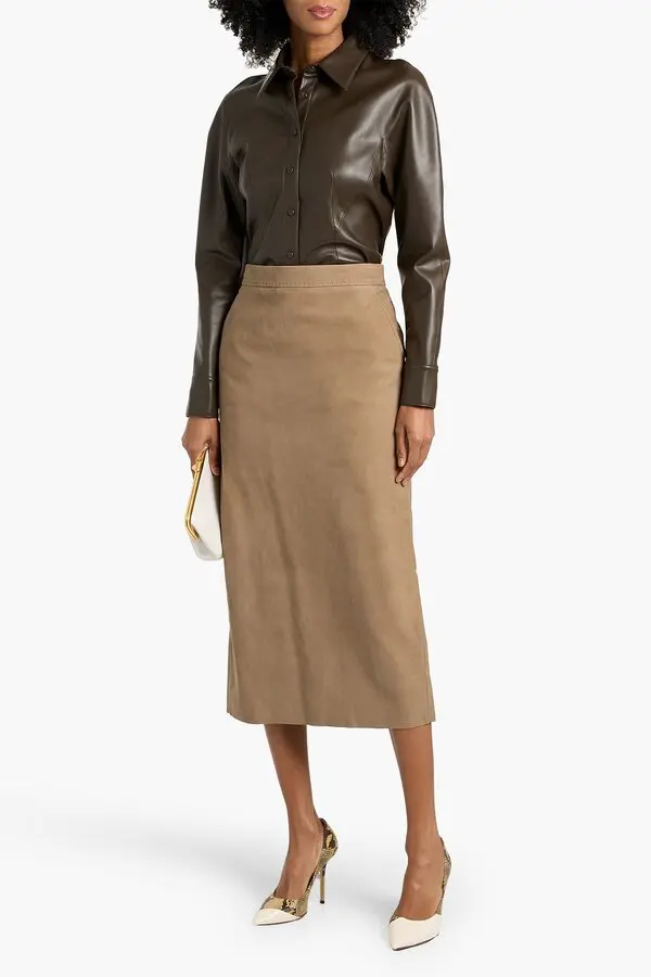 Max Mara Calcio Leather Midi Skirt