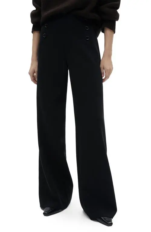 Mango Button Detailed Wide Leg Pants - Black