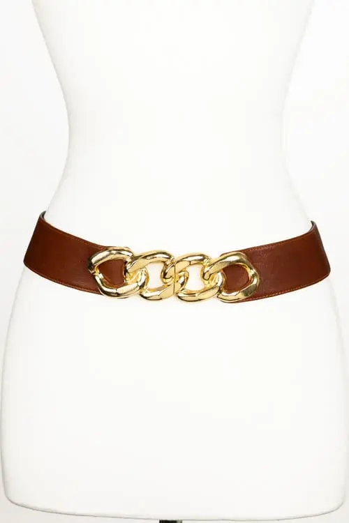 RAINA BELTS Leather Belt With Chain Buckle - Black