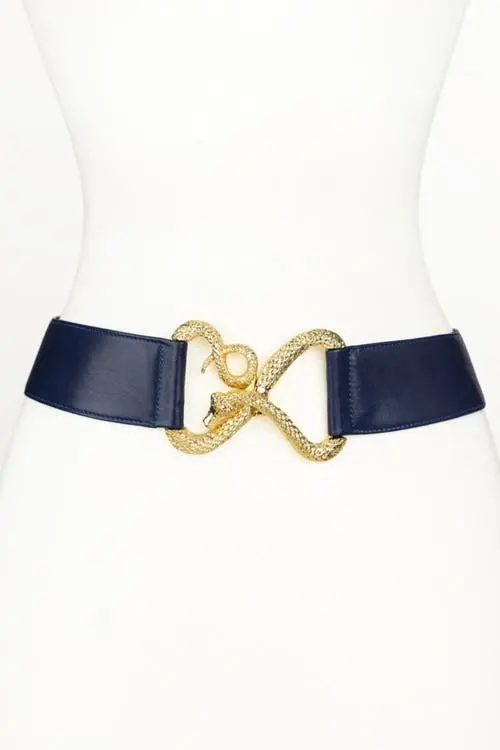 RAINA BELTS Leather Belt With Chain Buckle - Navy