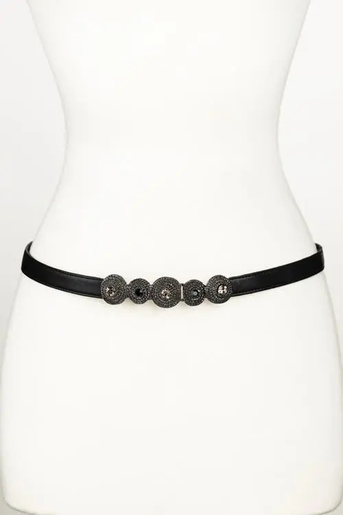 RAINA BELTS Rhinestones Buckle Leather Belt - Grey