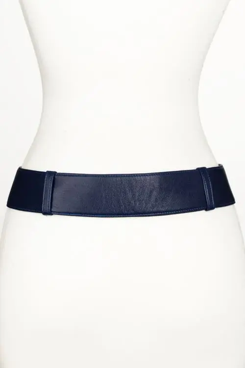 RAINA BELTS Rhinestones Buckle Leather Belt - Navy