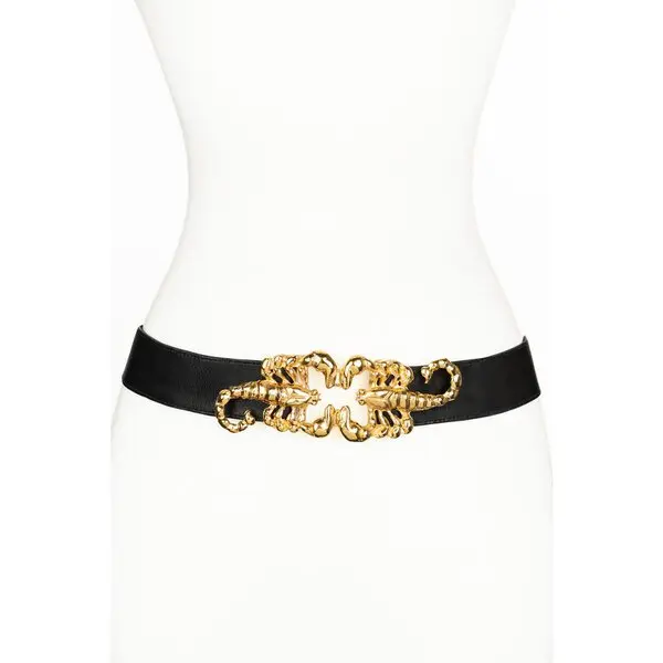RAINA BELTS Scorpion Buckle Leather Belt - Black