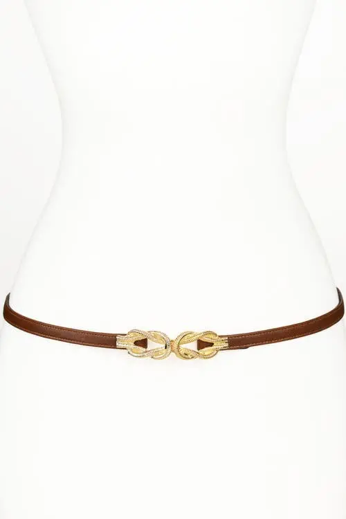 RAINA BELTS Knot Buckle Calfskin Leather Belt - Brown