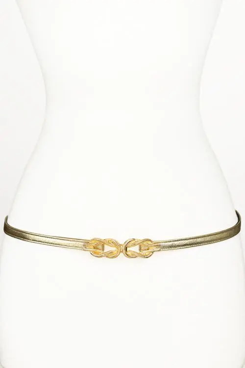 RAINA BELTS Knot Buckle Calfskin Leather Belt - Gold