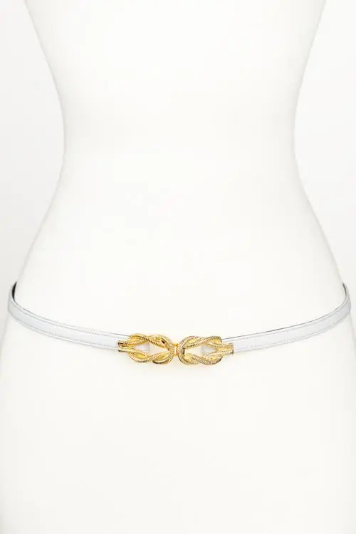 RAINA BELTS Knot Buckle Calfskin Leather Belt - White