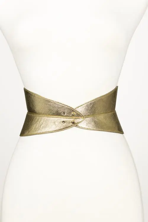 RAINA BELTS Corset Leather Belt - Gold