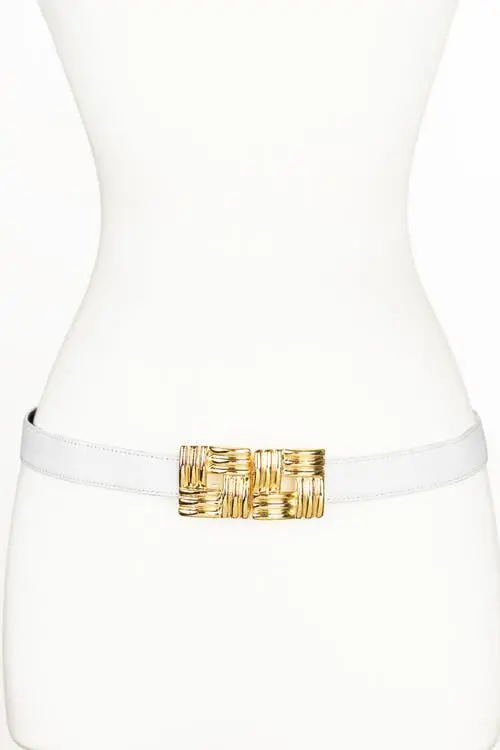 RAINA BELTS Square Gold Buckle Leather Belt - White